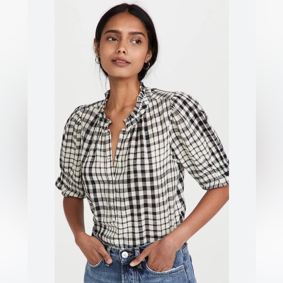 Apiece Apart | Tops | Apiece Apart Los Altos Black White Plaid Puff ...